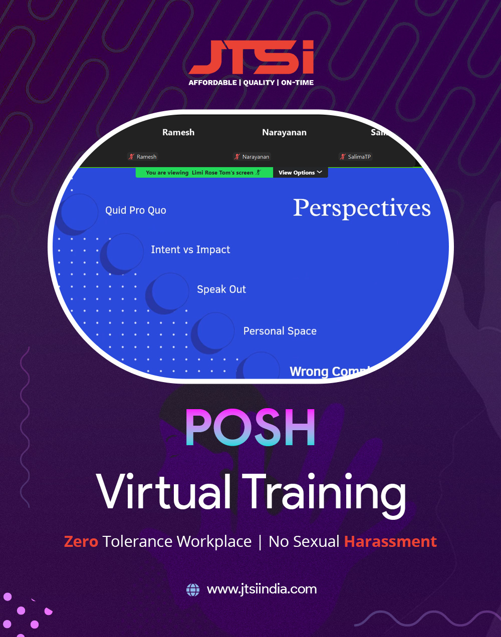 JTSi Conducts Virtual POSH Awareness Session - JTSi Technologies India